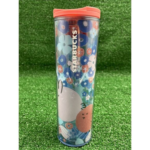 Starbucks | Kitchen | Starbucks Blue Florals Rabbits Acrylic Tumbler 6 ...